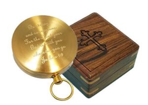 stanley london personalized pocket compass engraved joshua 1:9 (be strong and courageous) - great for baptism, confirmation, first communion, graduation (compass & box, personalized)