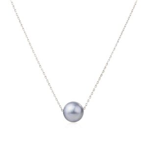 sterling silver 10-11mm freshwater cultured floating pearl tin cup chain necklace jewelry for women 17" (grey, sterling-silver)