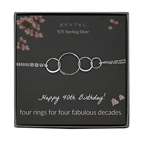 EFYTAL 40 Birthday Gifts, 925 Sterling Silver 4 Ring Bracelet for Women, 4 Circles Jewelry, Gifts for 40 Year Old, 40th Birthday Gifts for Sister