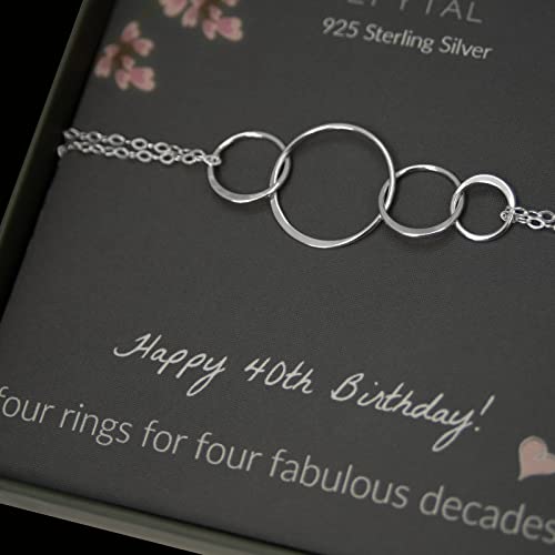 EFYTAL 40 Birthday Gifts, 925 Sterling Silver 4 Ring Bracelet for Women, 4 Circles Jewelry, Gifts for 40 Year Old, 40th Birthday Gifts for Sister