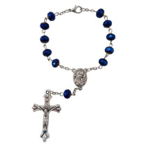 talisman4u deep blue crystal beads one decade auto rosary catholic crucifix jerusalem holy soil centerpiece