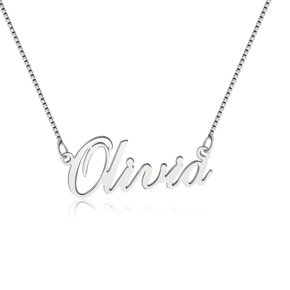 Lutilo 925 Sterling Sliver Custom Name Necklace Personalized Initial Necklaces Pendant Jewelry Gift for Her (Olivia)