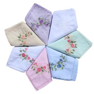 women's handkerchiefs 100% cotton rose embroidery hankies 17"