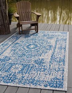 unique loom outdoor traditional collection area rug - timeworn (9' x 12' rectangle, blue/ gray)