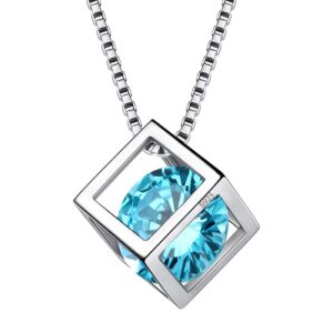 aurora tears birthstone march necklaces women 925 sterling silver crystal 3d cube mar. birth stone pendant cubic zirconia birthday pendant charm dating gift jewelry dp0028m