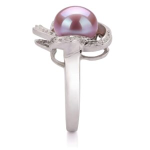 Fiona Lavender 9-10mm AA Quality Freshwater 925 Sterling Silver Cultured Pearl Ring For Women - Size-7