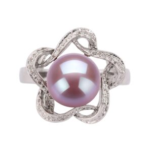 Fiona Lavender 9-10mm AA Quality Freshwater 925 Sterling Silver Cultured Pearl Ring For Women - Size-7