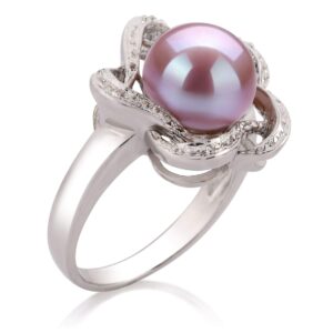 Fiona Lavender 9-10mm AA Quality Freshwater 925 Sterling Silver Cultured Pearl Ring For Women - Size-7