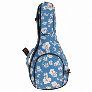 music first original design 15mm thick padded hawaii style “blue and white plumeria” canvas a & f style (standard) mandolin gig bag soft mandolin case fits for most of a mandolin, salute elvis