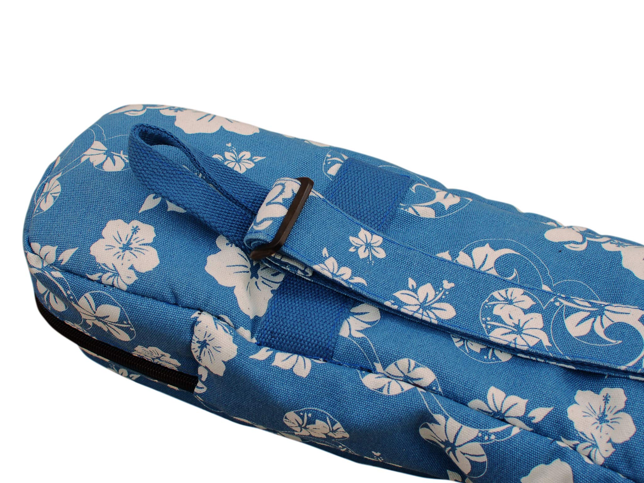 MUSIC FIRST Original Design 15mm Thick Padded Hawaii Style “Blue and White Plumeria” Canvas A & F Style (Standard) Mandolin Gig Bag Soft Mandolin Case Fits for Most of A Mandolin, Salute ELVIS