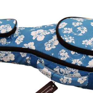 MUSIC FIRST Original Design 15mm Thick Padded Hawaii Style “Blue and White Plumeria” Canvas A & F Style (Standard) Mandolin Gig Bag Soft Mandolin Case Fits for Most of A Mandolin, Salute ELVIS