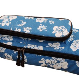 MUSIC FIRST Original Design 15mm Thick Padded Hawaii Style “Blue and White Plumeria” Canvas A & F Style (Standard) Mandolin Gig Bag Soft Mandolin Case Fits for Most of A Mandolin, Salute ELVIS