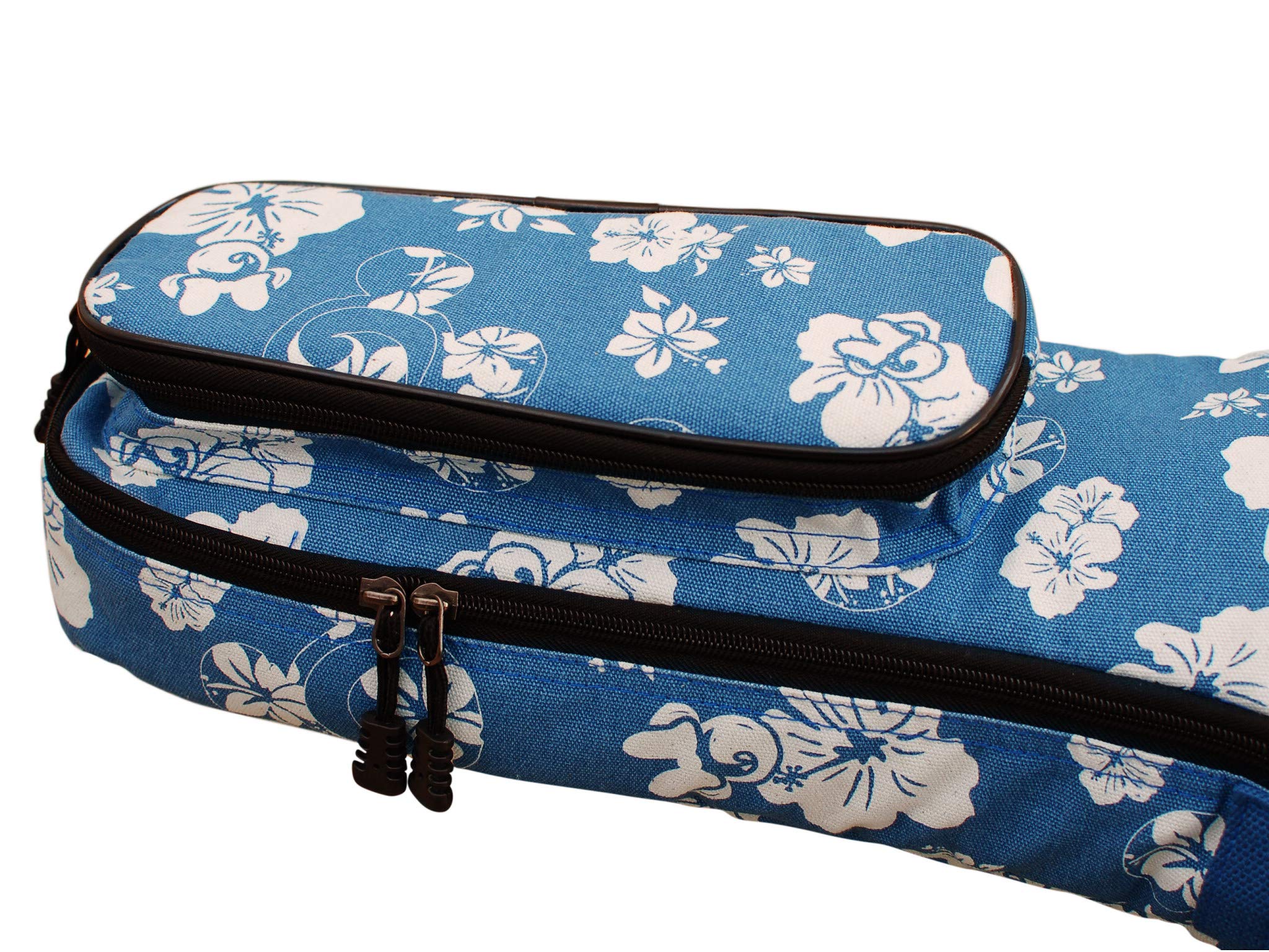 MUSIC FIRST Original Design 15mm Thick Padded Hawaii Style “Blue and White Plumeria” Canvas A & F Style (Standard) Mandolin Gig Bag Soft Mandolin Case Fits for Most of A Mandolin, Salute ELVIS