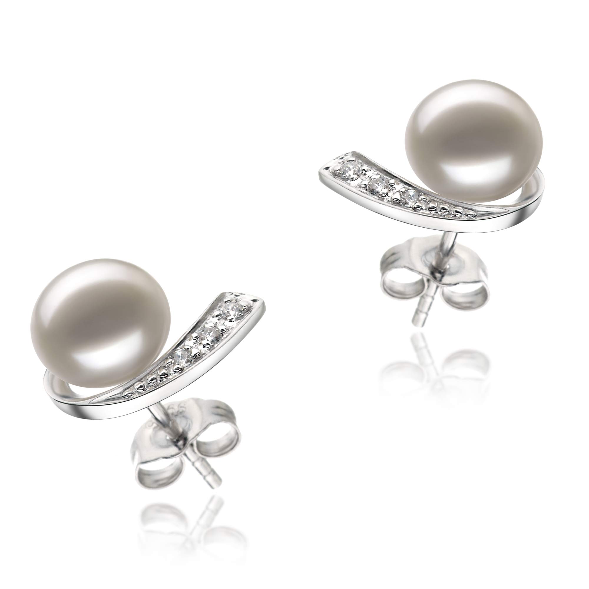 Claudia White 7-8mm AA Quality Freshwater 925 Sterling Silver Cultured Pearl Earring Pair For Women