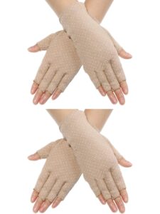 maxdot fingerless gloves non slip uv protection driving gloves summer outdoor gloves for women and girls (khaki,2 pairs)