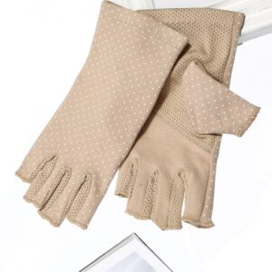 Maxdot Fingerless Gloves Non Slip UV Protection Driving Gloves Summer Outdoor Gloves for Women and Girls (Khaki,2 Pairs)