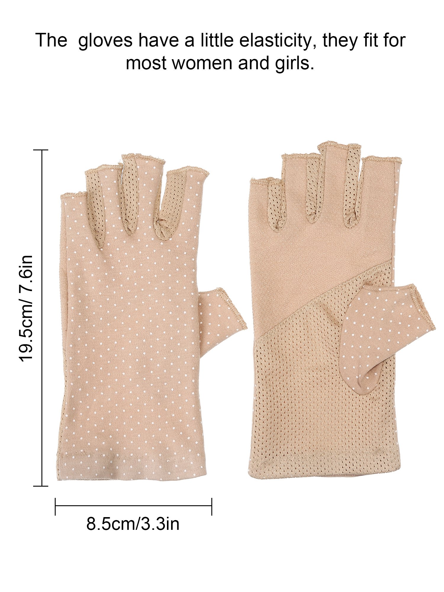 Maxdot Fingerless Gloves Non Slip UV Protection Driving Gloves Summer Outdoor Gloves for Women and Girls (Khaki,2 Pairs)