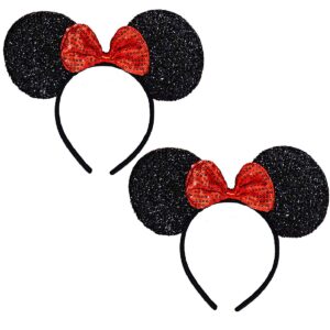 fanyity 2 pcs mouse ears, mouse costume ears headband for children mom baby girls women party (red 2)