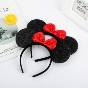 FANYITY 2 Pcs Mouse Ears, Mouse Costume Ears Headband for Children Mom Baby Girls Women Party (RED 2)