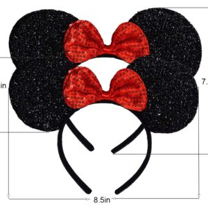 FANYITY 2 Pcs Mouse Ears, Mouse Costume Ears Headband for Children Mom Baby Girls Women Party (RED 2)