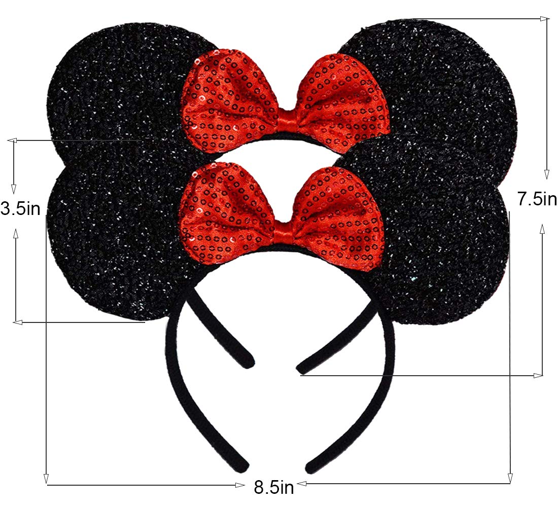 FANYITY 2 Pcs Mouse Ears, Mouse Costume Ears Headband for Children Mom Baby Girls Women Party (RED 2)