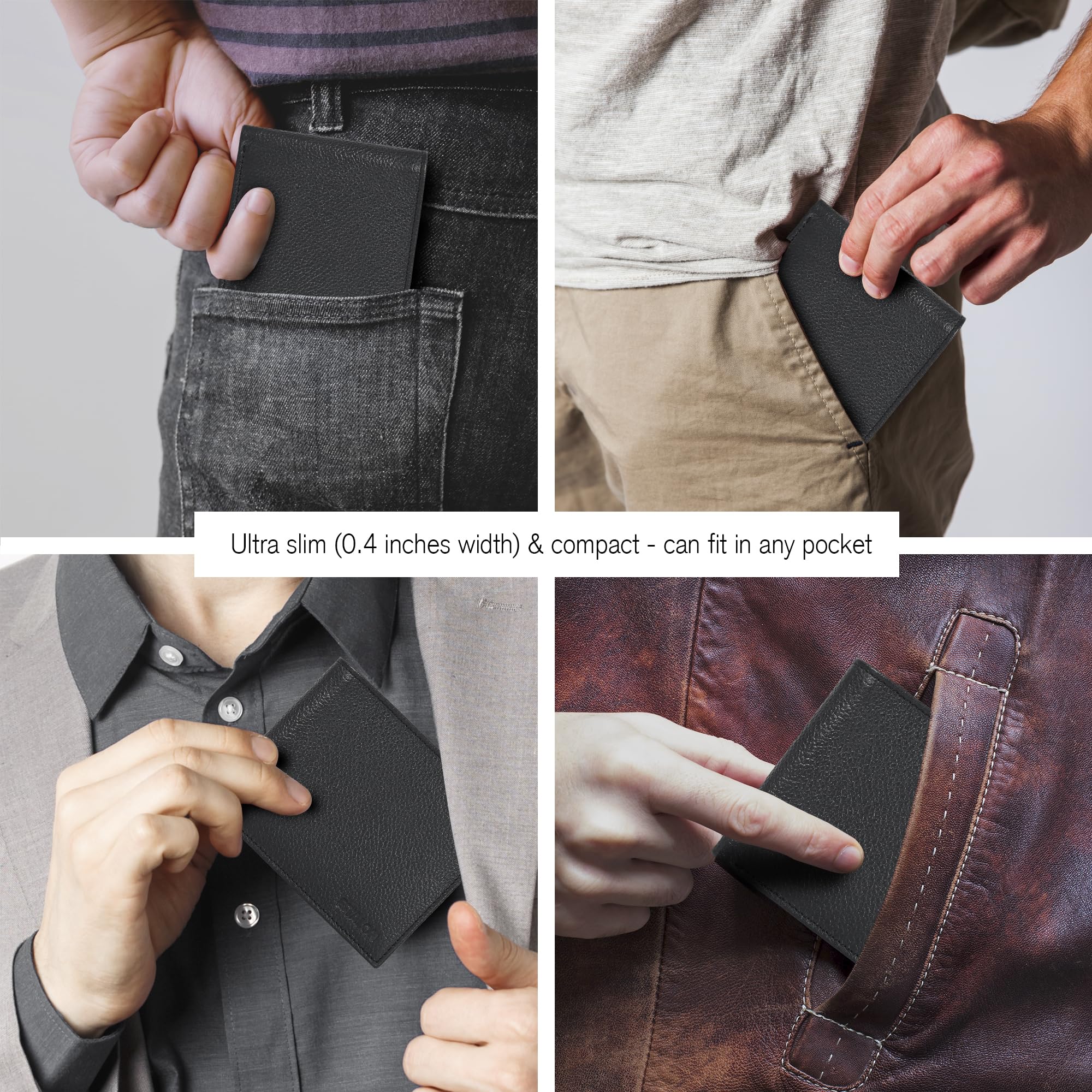 ESTALON Thin Leather Wallet For Men | Minimalist Design | Multiple Card Holder | RFID Blocked (Coal)