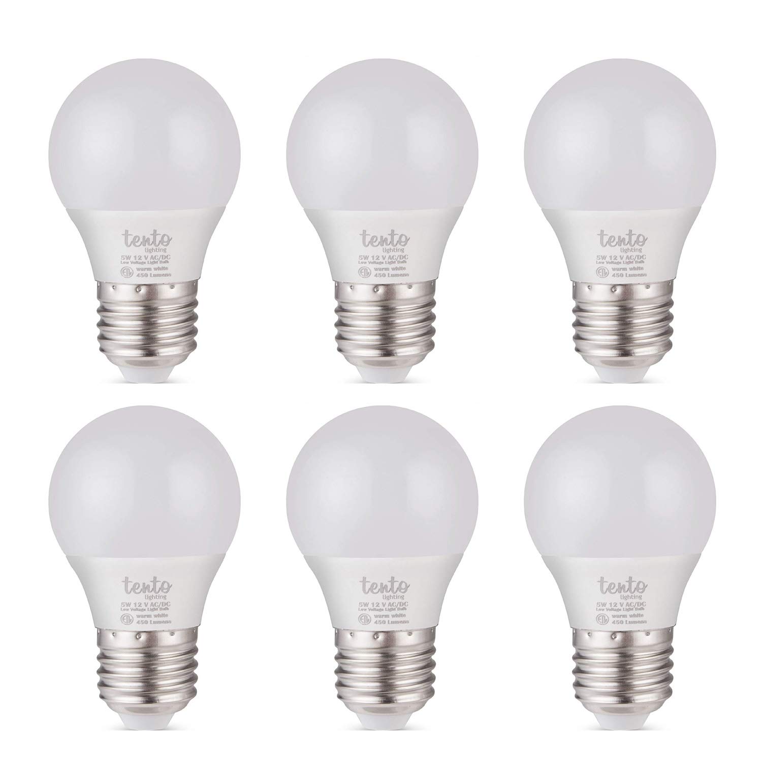 Tento Lighting E26 E27 5W 12VDC Low Voltage LED Light Bulbs, RV Lighting Off-Grid - Warm White (6 Pack)