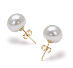 white 10-10.5mm aaa quality freshwater cultured pearl earring pair for women - 14k white gold post