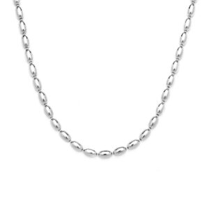 925 sterling silver oval bead necklace, 3mm, 4mm sterling silver bead ball necklace, rice bead chain necklace, silver beaded necklace 16-36 (24, 3mm)