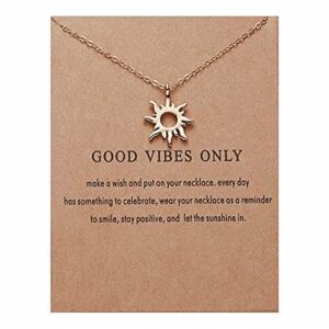 sun necklace with gift cards for women - golden sun pendant necklace for women dainty necklace choker necklace friendship gifts for women - cute necklaces for teen girls charm necklace gold necklace