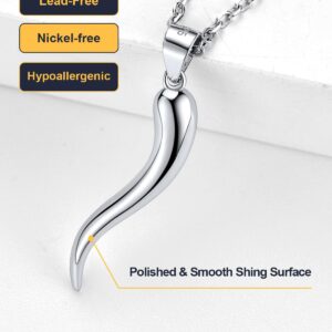 U7 Italian Horn Pendant for Car Sterling Silver Lucky Pepper Pendant Cornicelli Necklace 18 Inch