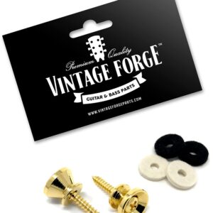 Vintage Forge Guitar Strap Buttons Gold for Fender Guitar and Bass (2) with Screws and Felt Washers SB50-GLD