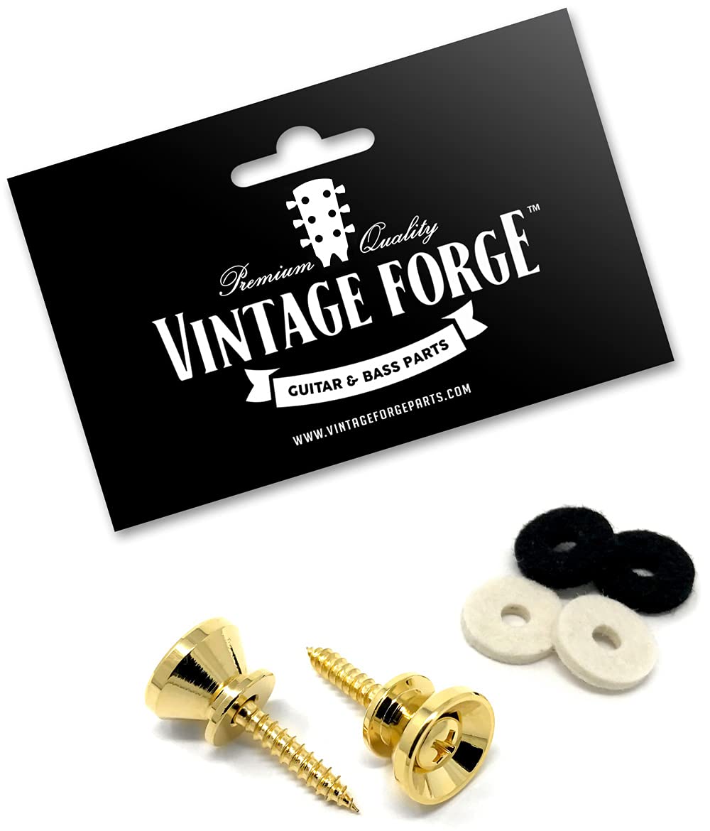 Vintage Forge Guitar Strap Buttons Gold for Fender Guitar and Bass (2) with Screws and Felt Washers SB50-GLD