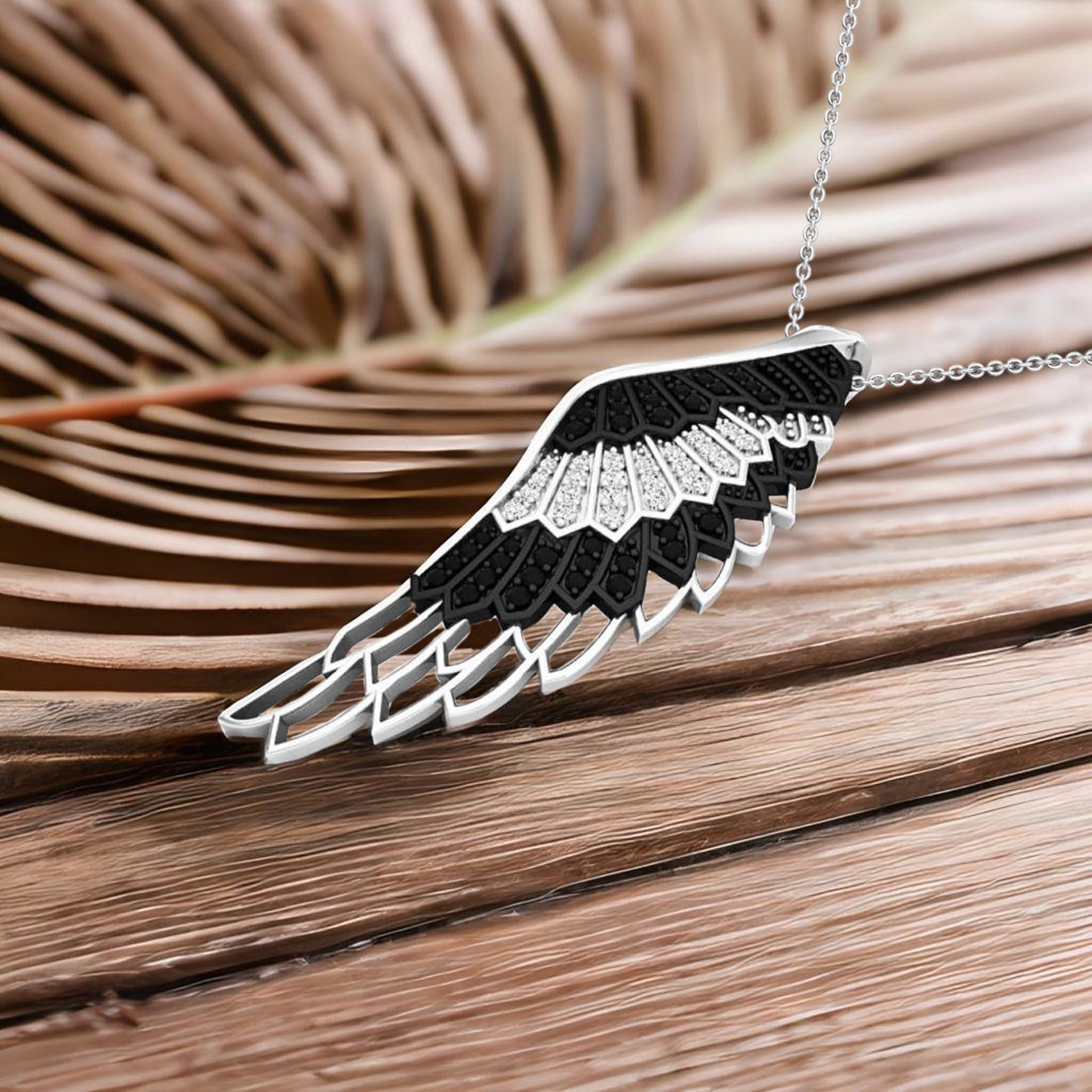 Dazzlingrock Collection 0.40 Carat (ctw) Black And White Diamond Angel Wing Feather Pendant, Sterling Silver