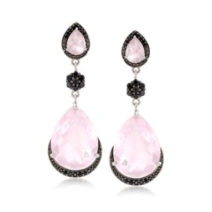 ross-simons 22.20 ct. t.w. rose quartz and 1.00 ct. t.w. black spinel drop earrings in sterling silver