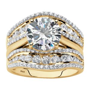 palmbeach 18k yellow gold or platinum plated sterling silver round cubic zirconia 2 piece jacket bridal ring set size 9