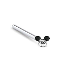 925 sterling silver l bend nose stud ring mickey mouse black/clear 22g