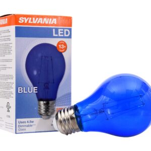 SYLVANIA LED Blue Glass Filament A19 Light Bulb, Efficient 4.5W, 40W Equivalent, Dimmable, E26 Medium Base - 1 Pack (40304)