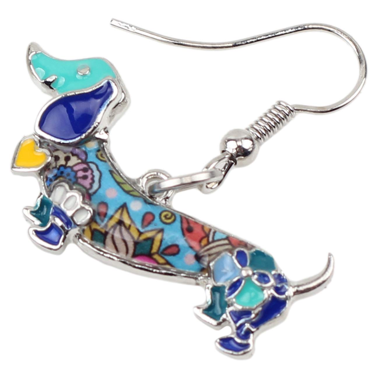 NEWEI Enamel Alloy Dachshund Dog Earrings Dangle Drop Fashion Cute Animal Jewelry For Women Gifts Charms (Blue)