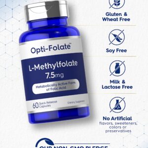 Carlyle L Methylfolate 7.5 mg | 60 Capsules | Optimized and Activated | Non-GMO, Gluten Free | Methyl Folate, 5-MTHF | by Opti-Folate