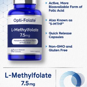 Carlyle L Methylfolate 7.5 mg | 60 Capsules | Optimized and Activated | Non-GMO, Gluten Free | Methyl Folate, 5-MTHF | by Opti-Folate