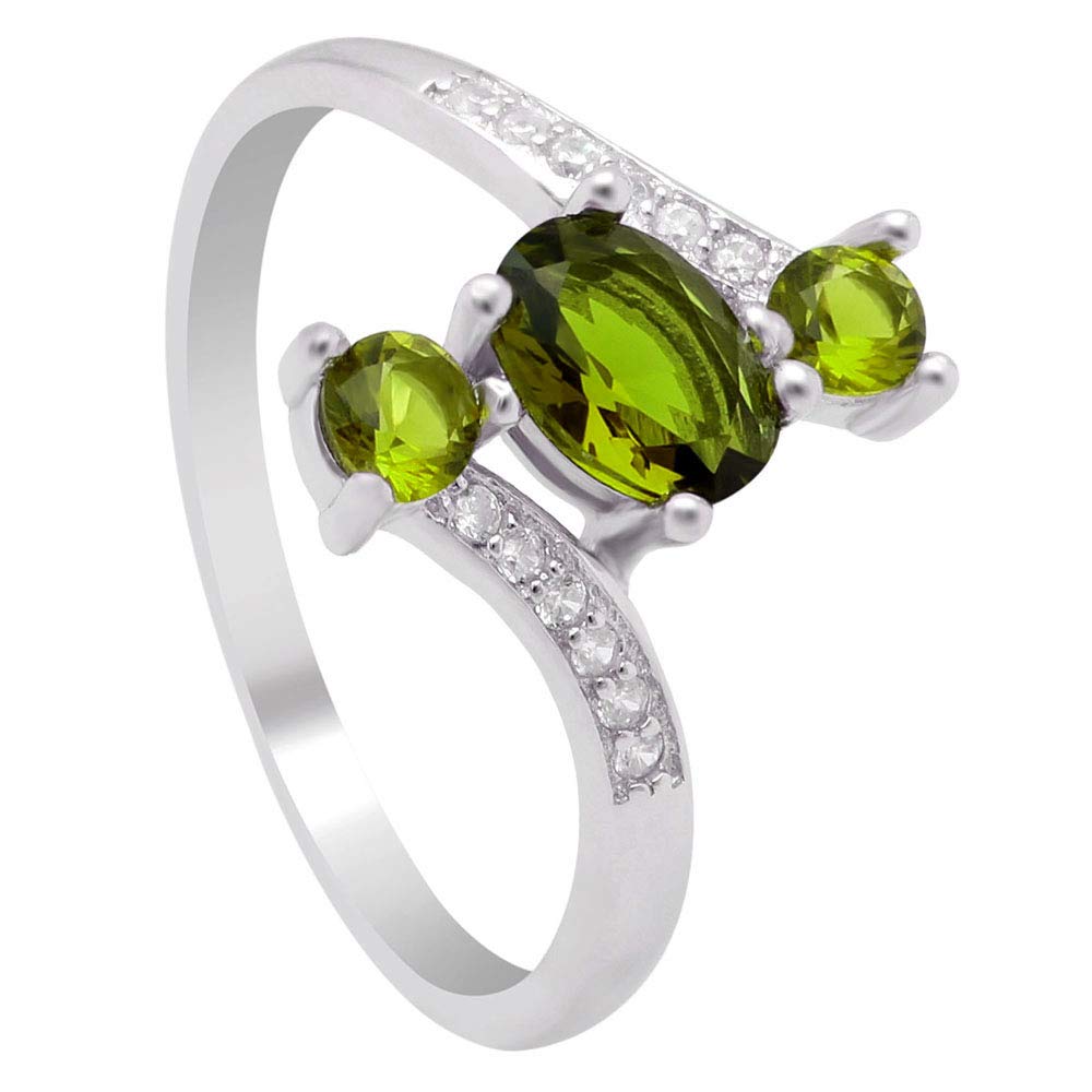 Ginger Lyne Collection Three Stone Sterling Silver CZ Engagement Birthstone Ring Size 12