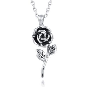 925 sterling silver rose flower necklace i love you forever necklaces jewelry gifts for wife mom women her (black rose flower necklace)