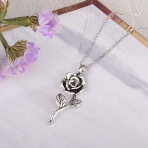 925 Sterling Silver Rose Flower Necklace I Love You Forever Necklaces Jewelry Gifts for Wife Mom Women Her (Black rose flower necklace)