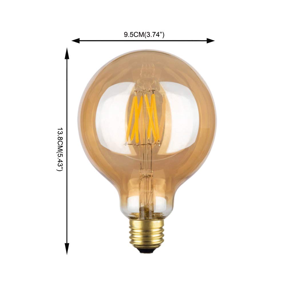 LED Vintage Antique Edison Bulb G30 8W LED Light Filament Bulb, Large Globe Bulb, E26 Base, Warm White 2700K, 70Watts Equivalent, 110-120VAC, Dimmable (8 Watt)