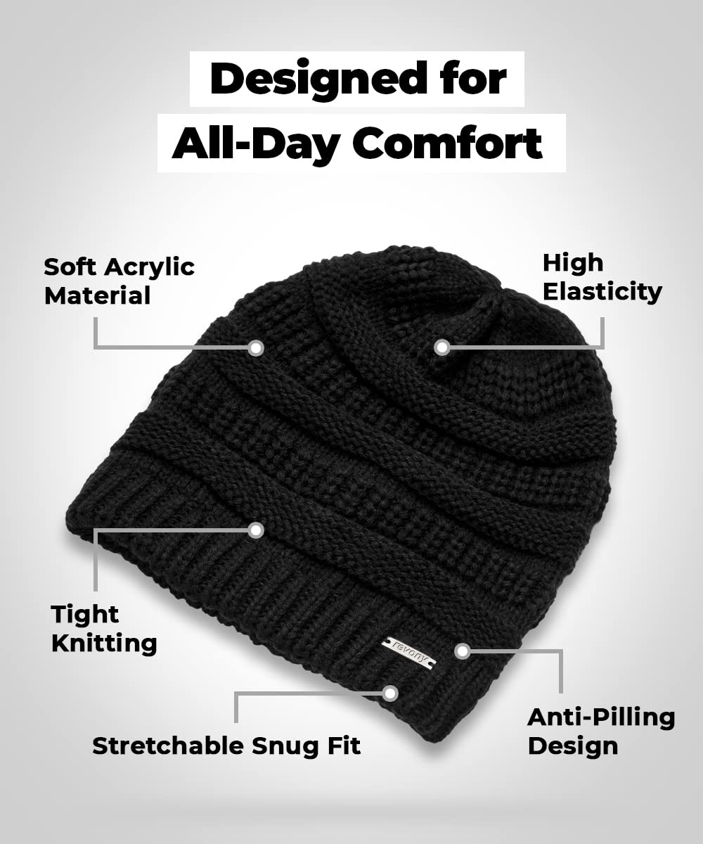 Women’s Soft Warm Stretchy Trendy Chunky Knit Beanie - Stylish Cable Knit Beanie Skully for Fall Winter Weather Black