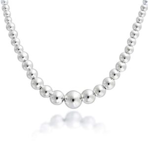 italian 925 sterling silver 4-10mm graduated silver bead bracelet sterling silver bead ball bracelet for women (8 inches)