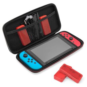 talk works travel case for nintendo switch carrying case storage, durable dual zippers, rugged handle, side pocket divider sleeve (includes 2 game card holder cases - holds up to 8 game cards)