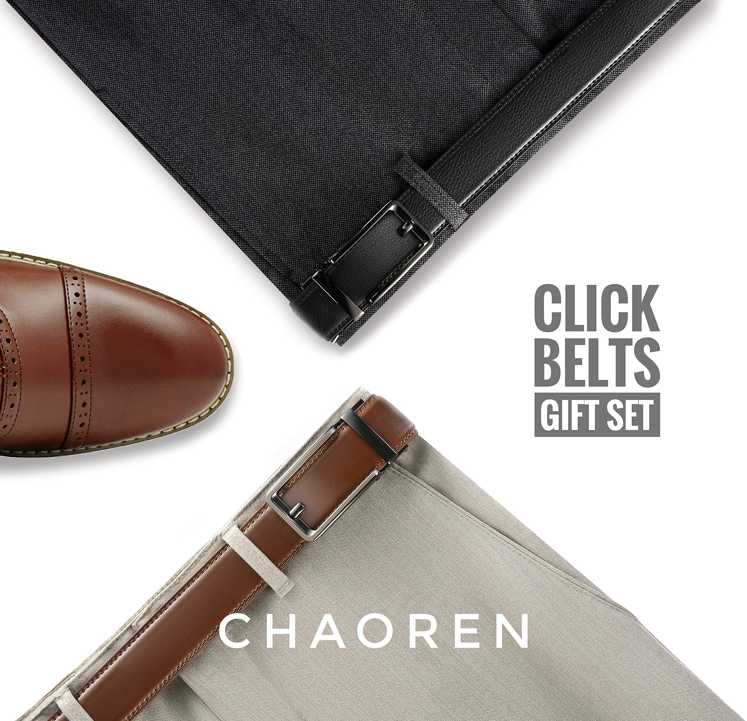 CHAOREN Ratchet Belts for Men 2 Pack - Mens Leather Belt 1 3/8" for Dress and Casual - Micro Adjustable Belt Fit Everywhere