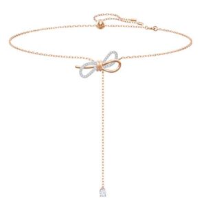 swarovski lifelong bow pendant, women's white crystal bow design pendant necklace with mixed rose-gold tone and rhodium plating